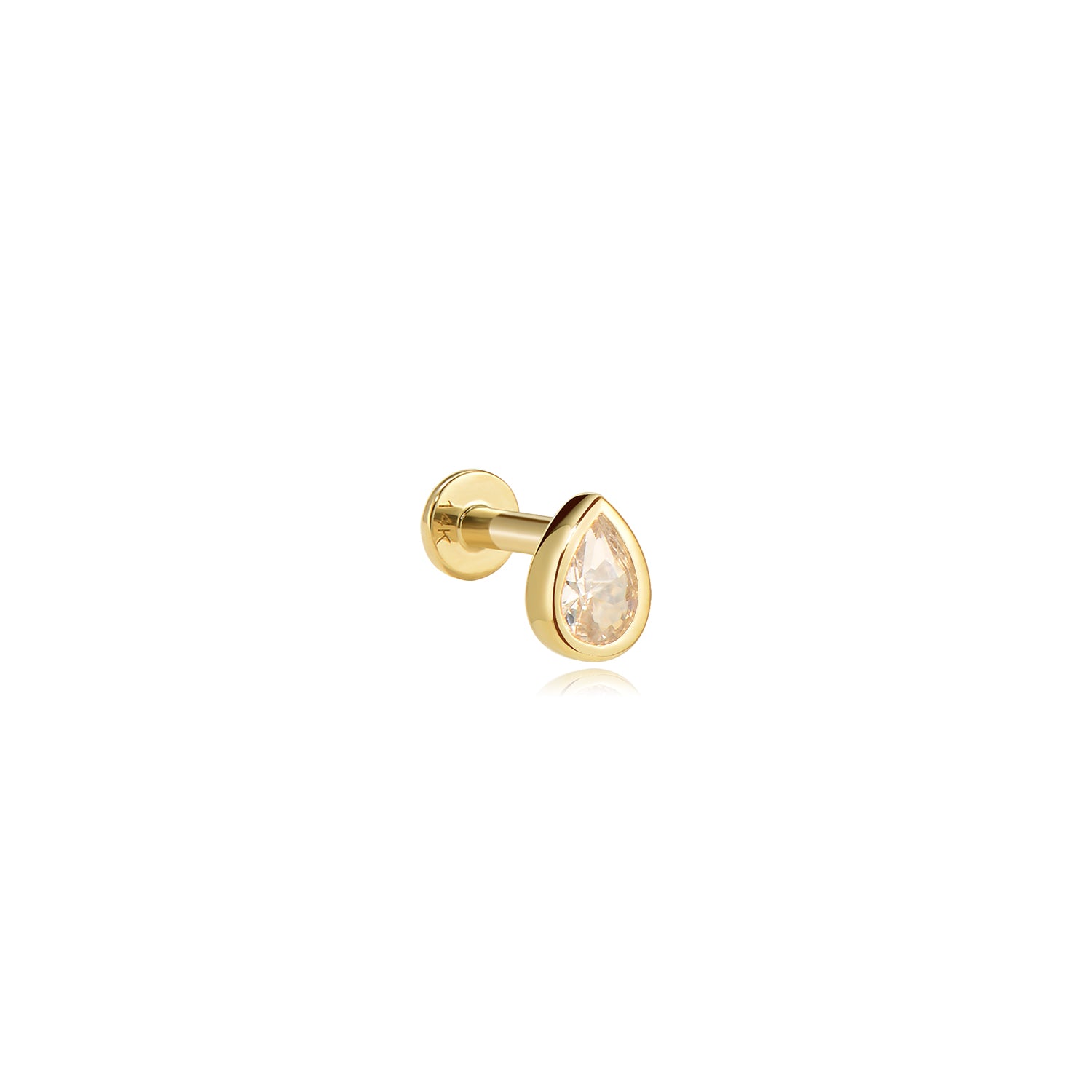 Split Teardrop Moissanite Labret Earring – 14K Gold Flat Back | MEZI