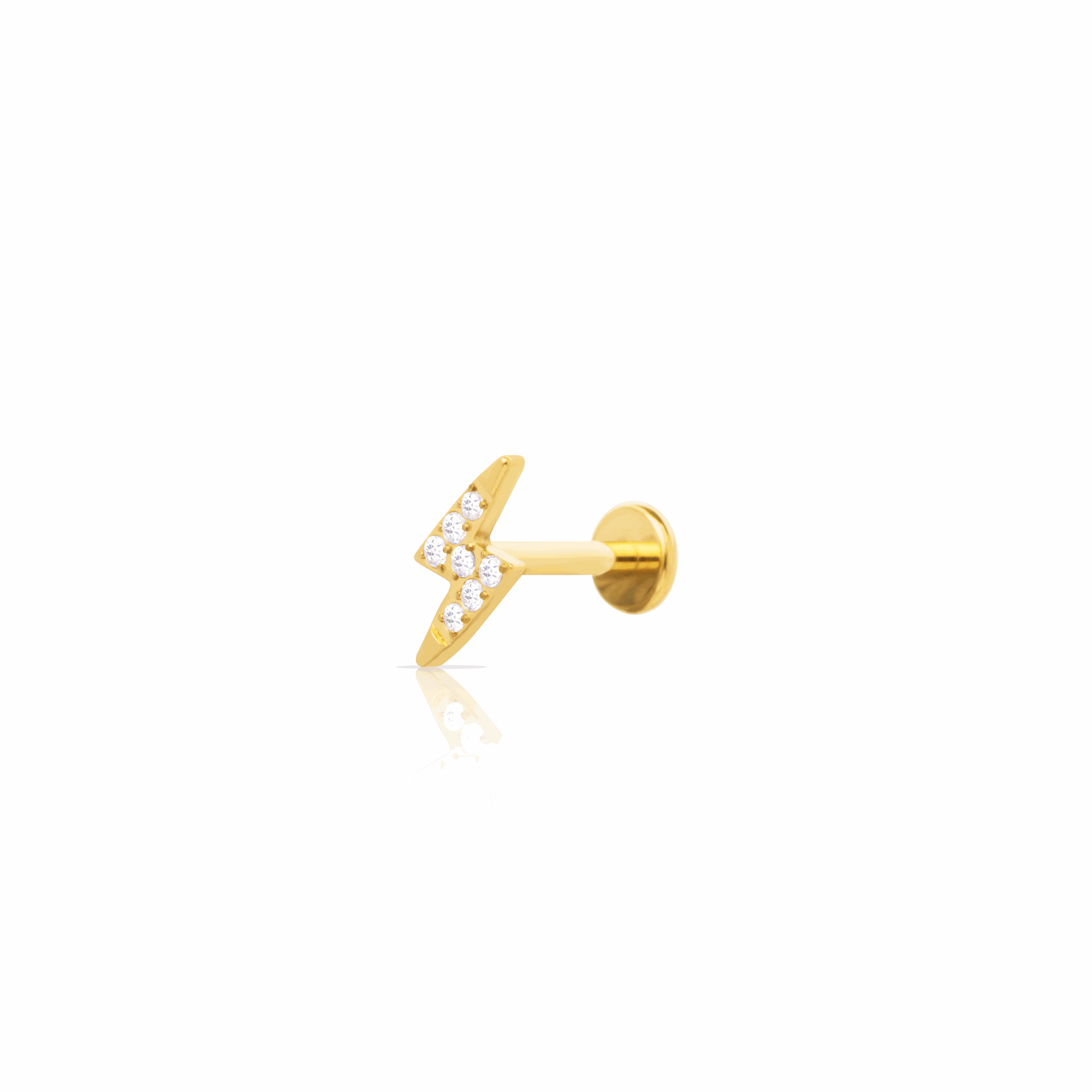 Lightning bolt cubic zirconia titanium flat back labret bar