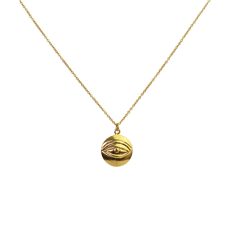 Evil eye gold disc pendant – MEZI